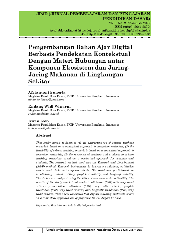 (PDF) Pengembangan Bahan Ajar Digital Berbasis Pendekatan Kontekstual Dengan Materi Hubungan ...