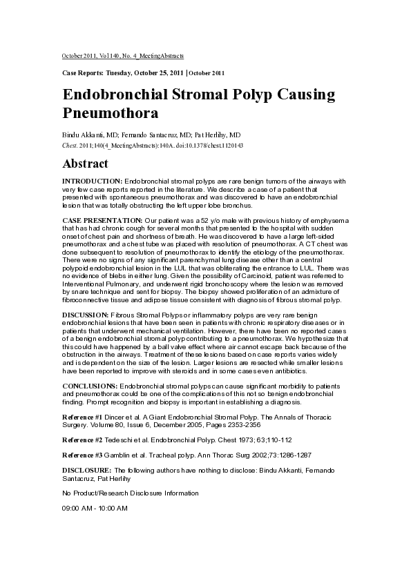 (PDF) Endobronchial Stromal Polyp Causing Pneumothorax