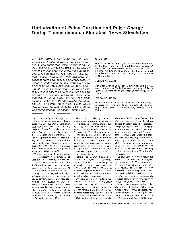 (PDF) Optimization of Pulse Duration and Pulse Charge During Transcutaneous Electrical Nerve ...