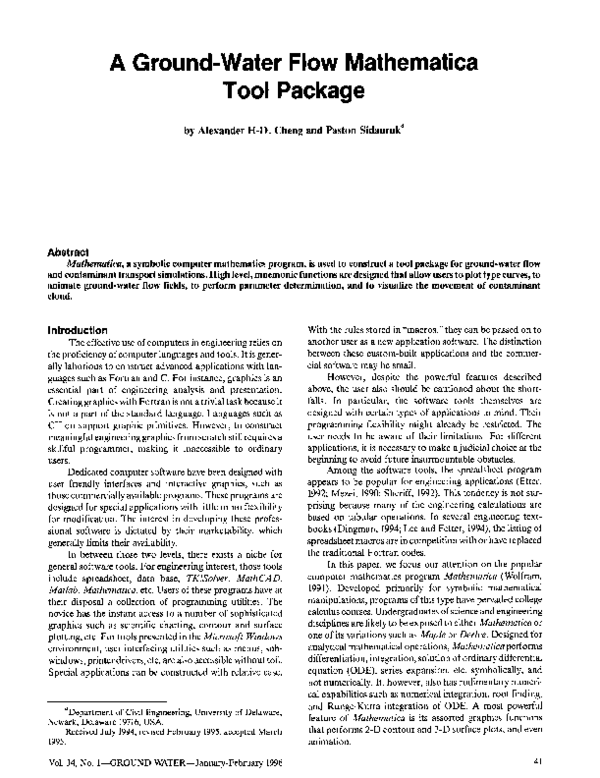 (PDF) A Ground‐Water Flow Mathematica Tool Package