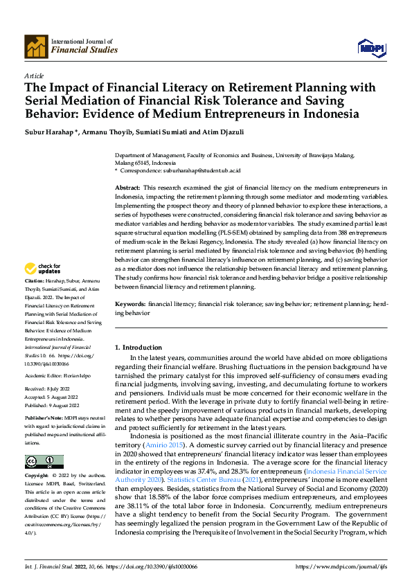 (PDF) The Impact of Financial Literacy on Retirement Planning with Serial Mediation of Financial ...