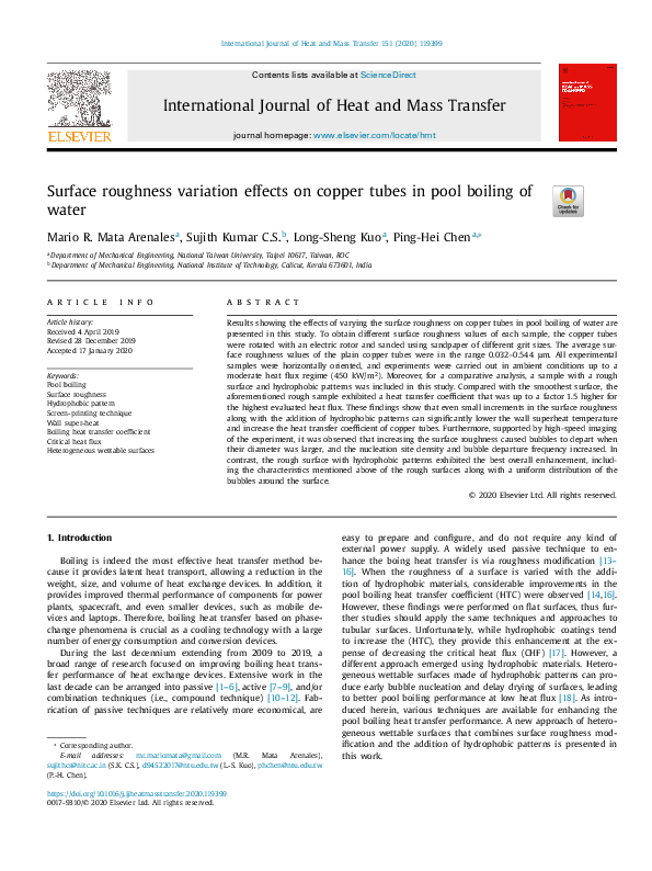 (PDF) Surface roughness variation effects on copper tubes in pool ...