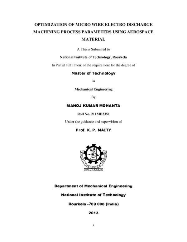 (PDF) Optimization of Micro Wire Electro Discharge Machining Process Parameters Using Aerospace ...