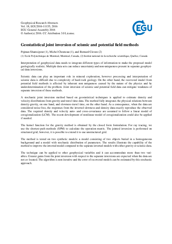 Pdf Geostatistical Joint Inversion Of Seismic And Potential Field Methods