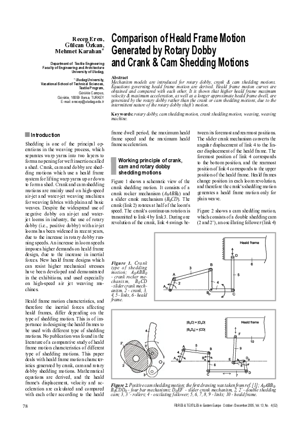 (PDF) Comparison of Heald Frame Motion Generated by Rotary Dobby and ...