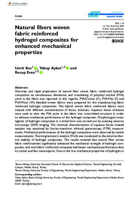 (PDF) Natural fibers woven fabric reinforced hydrogel composites for ...
