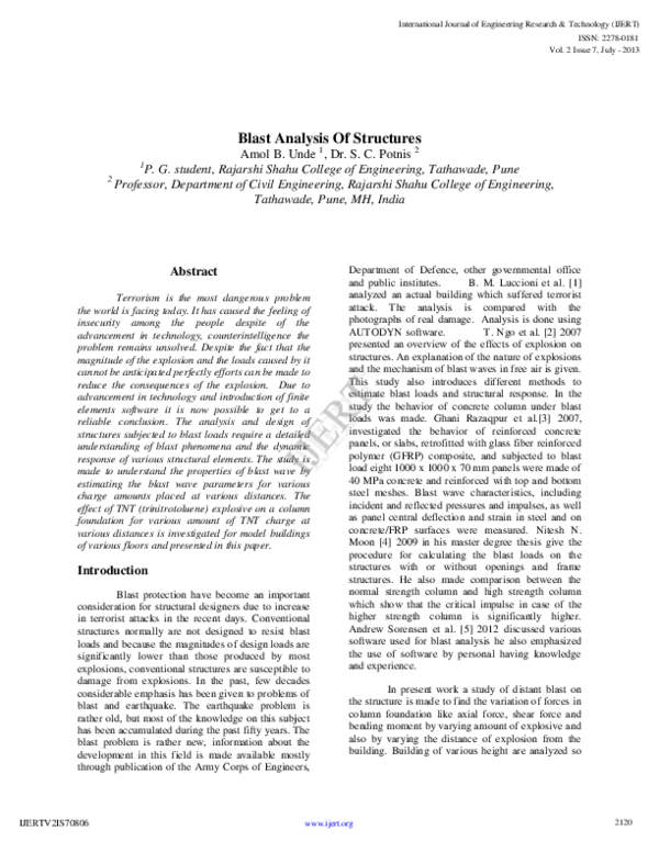 (PDF) Blast Analysis Of Structures