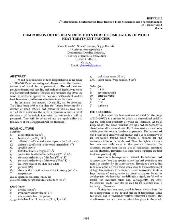 (PDF) Comparison of the 1D and 3D Models for the Simulation of Wood ...