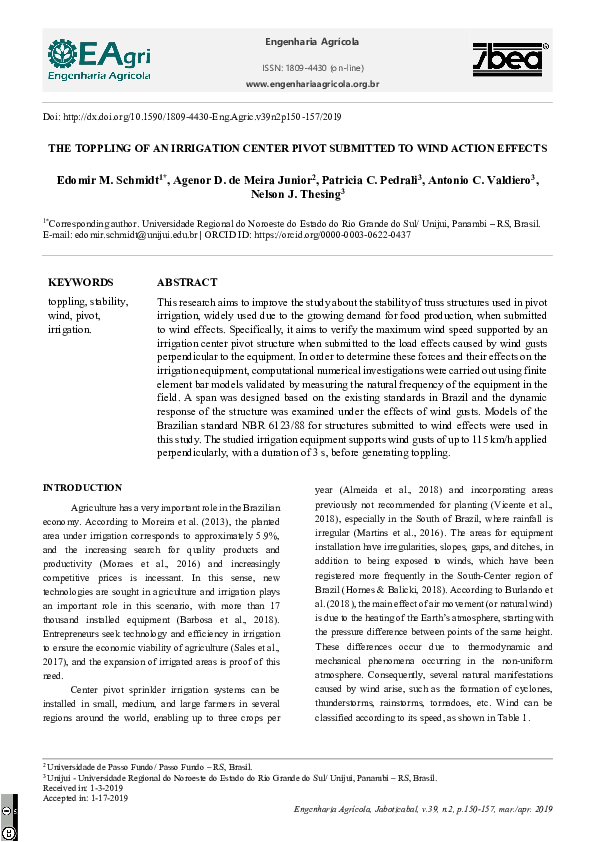 (PDF) The Toppling of an Irrigation Center Pivot Submitted to Wind ...
