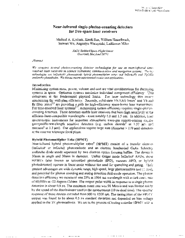 (PDF) Photon-counting detectors for space-based laser receivers
