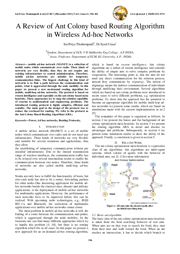 Pdf A Review Of Ant Colony Based Routing Algorithm In Wireless Ad Hoc Networks Priya