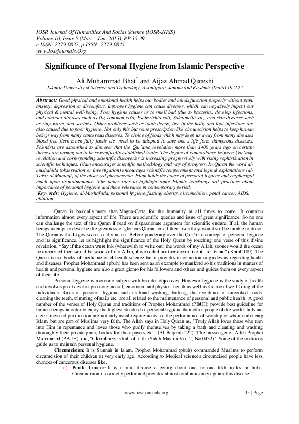 (PDF) Significance of Personal Hygiene from Islamic Perspective