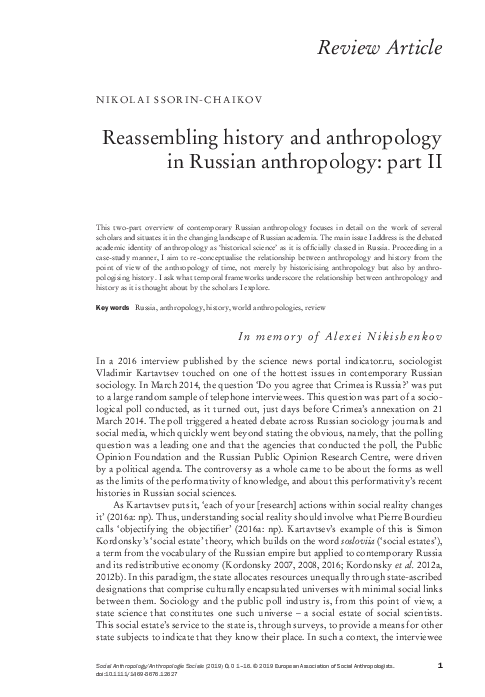(PDF) Reassembling history and anthropology in Russian anthropology: part II