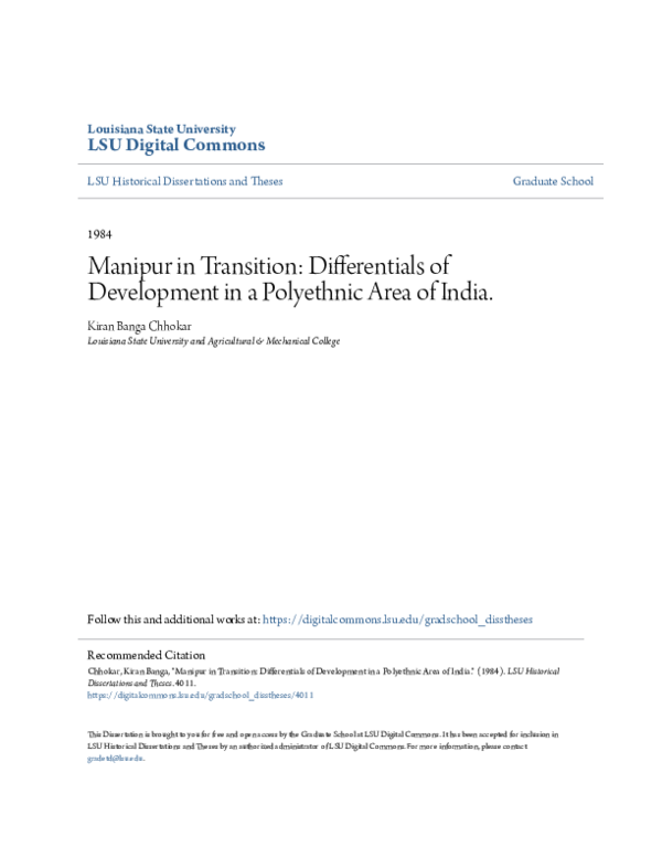 (PDF) Manipur in Transition: Differentials of Development in a ...