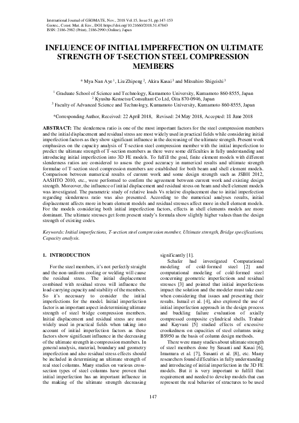 (PDF) Influence of Initial Imperfection on Ultimate Strength of T ...