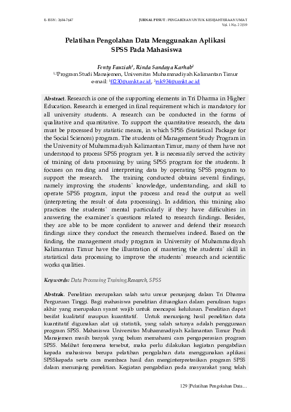 (PDF) Pelatihan Pengolahan Data Menggunakan Aplikasi SPSS Pada Mahasiswa Prodi Manajemen ...