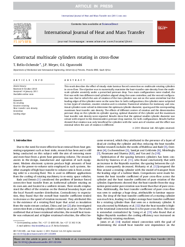 (PDF) Constructal multiscale cylinders rotating in cross-flow