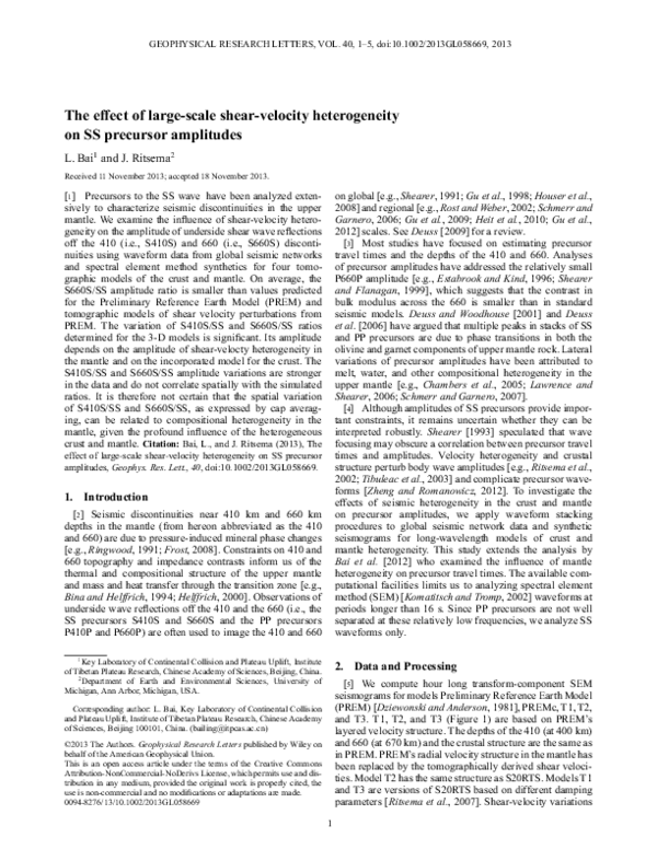 (PDF) The effect of large‐scale shear‐velocity heterogeneity on SS precursor amplitudes | Jeroen ...
