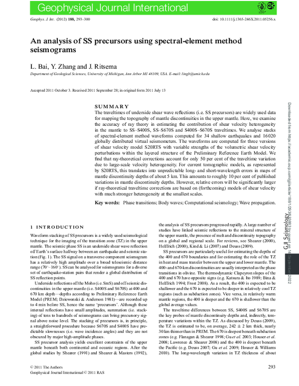 (PDF) An analysis of SS precursors using spectral-element method seismograms