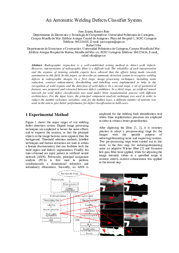 Pdf An Automatic Welding Defects Classifier System