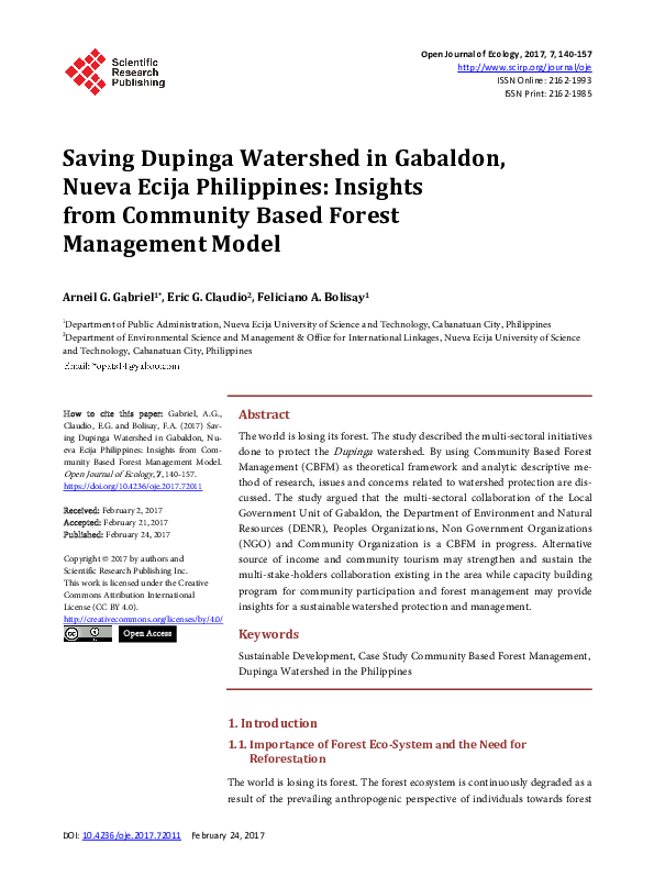 (PDF) Saving Dupinga Watershed in Gabaldon, Nueva Ecija Philippines ...