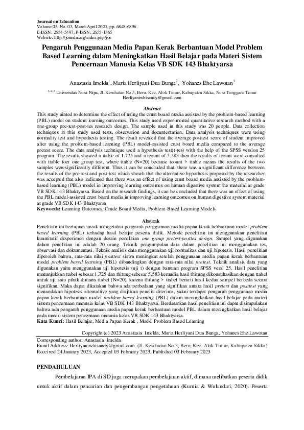 (PDF) Pengaruh Penggunaan Media Papan Kerak Berbantuan Model Problem Based Learning dalam ...