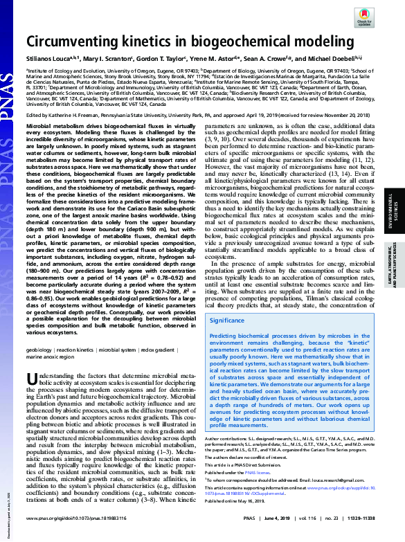 (PDF) Circumventing kinetics in biogeochemical modeling