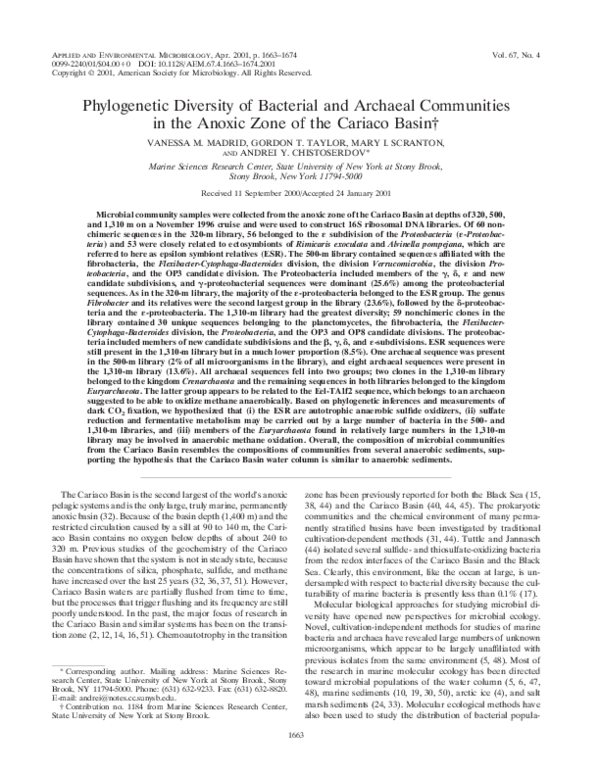 (PDF) Phylogenetic Diversity of Bacterial and Archaeal Communities in the Anoxic Zone of the ...