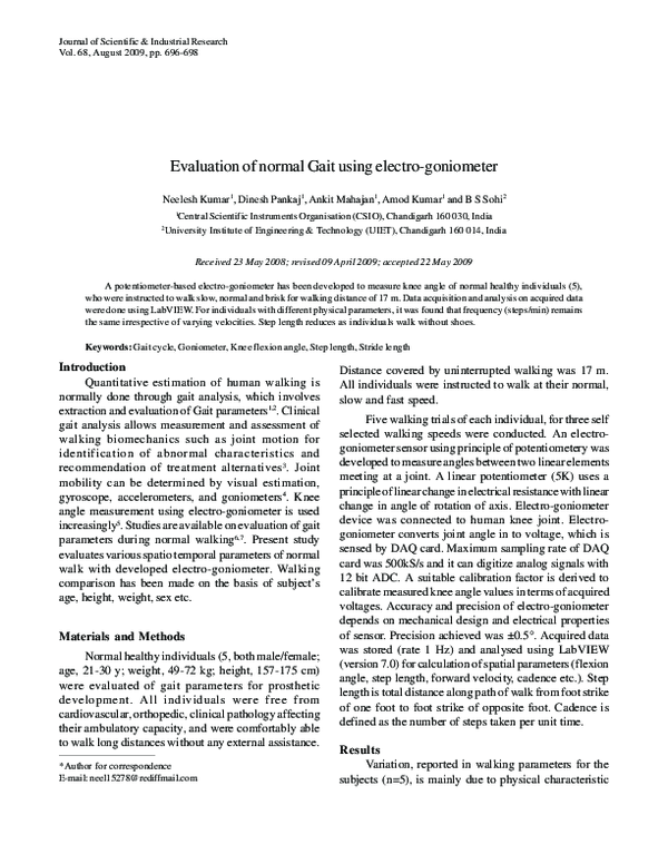 (PDF) Evaluation of normal Gait using electro-goniometer