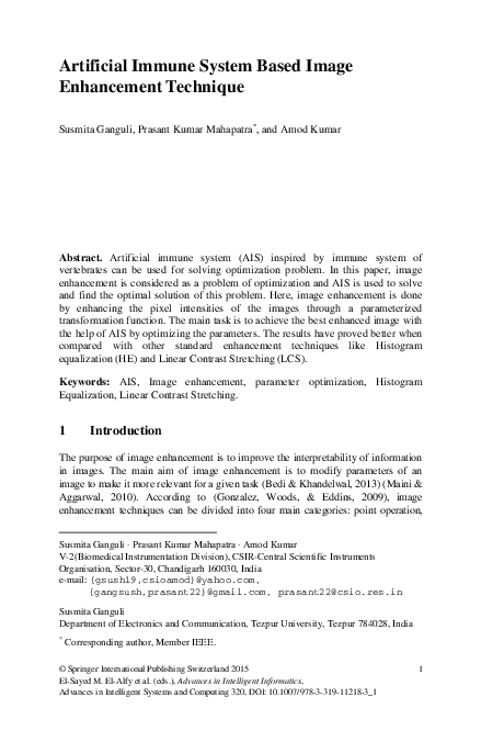 Pdf Artificial Immune System Based Image Enhancement Technique