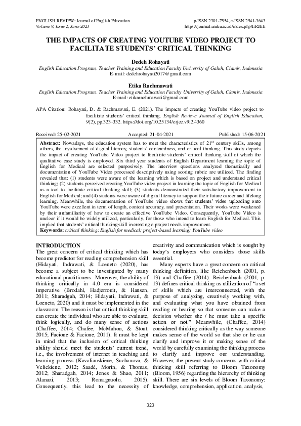 (PDF) The Impacts of Creating Youtube Video Project to Facilitate ...
