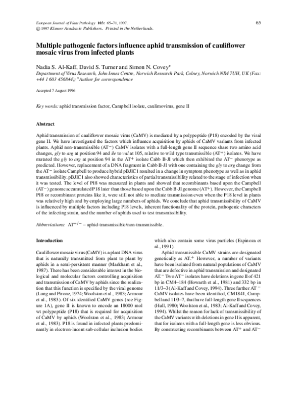(PDF) Multiple pathogenic factors influence aphid transmission of ...