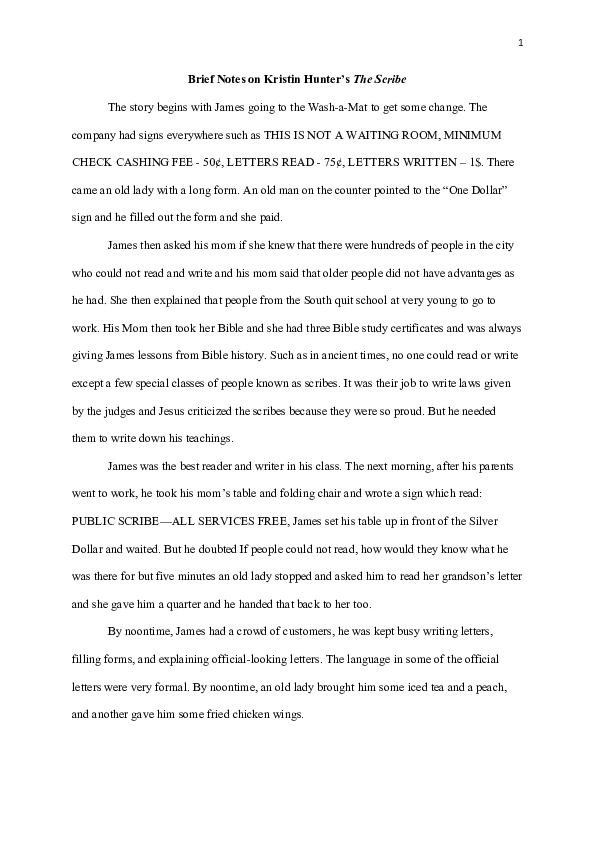 (DOC) Brief Notes on Kristin Hunter's The Scribe