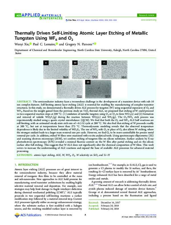 Pdf Thermally Driven Self Limiting Atomic Layer Etching Of Metallic