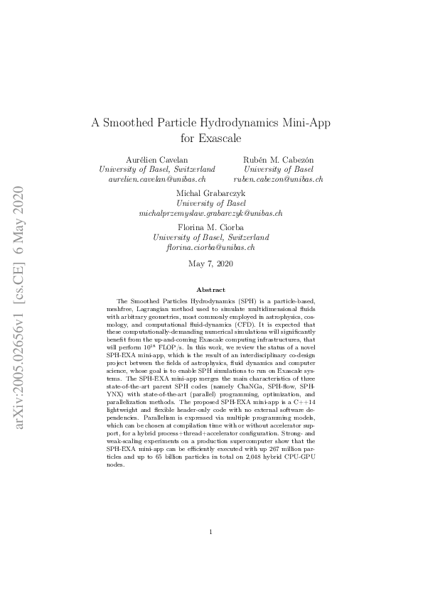 (PDF) A Smoothed Particle Hydrodynamics Mini-App for Exascale