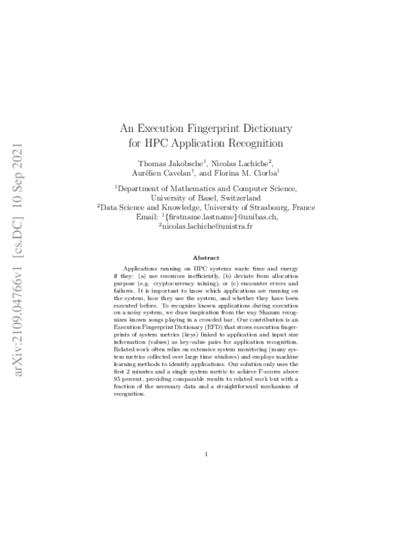 (PDF) An Execution Fingerprint Dictionary for HPC Application Recognition