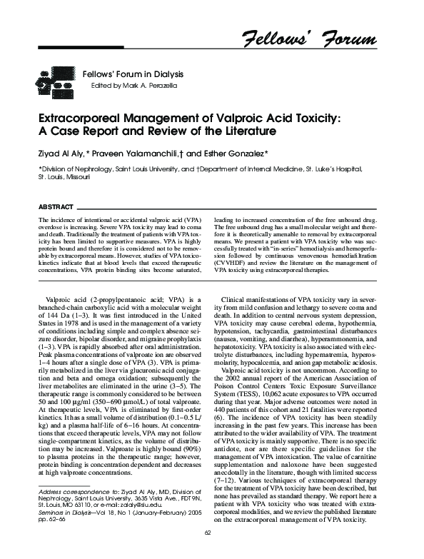 (PDF) Extracorporeal Management of Valproic Acid Toxicity: A Case ...