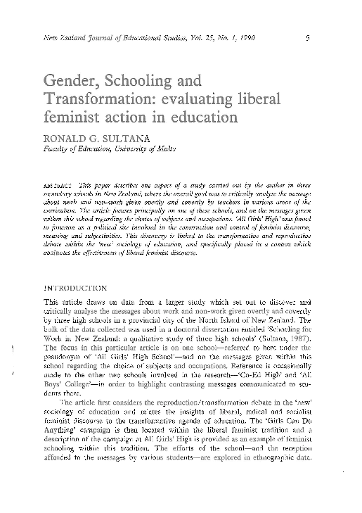 (PDF) Gender, schooling and transformation : evaluating liberal ...