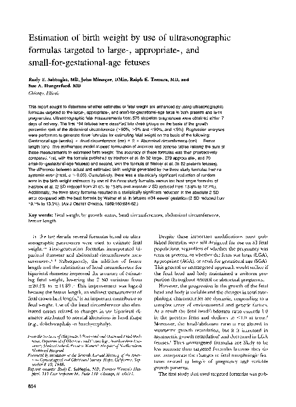 (PDF) Estimation of birth weight by use of ultrasonographic formulas ...