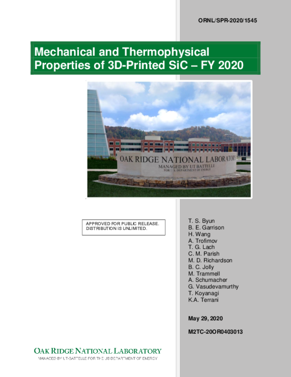 (PDF) Mechanical and Thermophysical Properties of 3D-Printed SiC-FY20