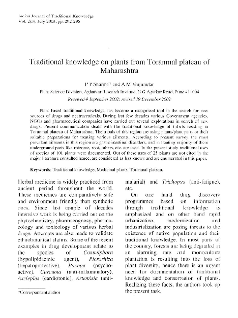 (PDF) Traditional knowledge on plants from Toranmal Plateau of Maharashtra
