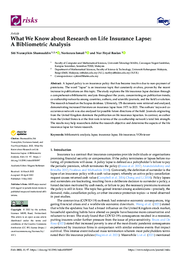 (PDF) What We Know about Research on Life Insurance Lapse: A ...