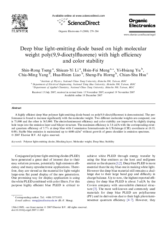 (PDF) Deep blue light-emitting diode based on high molecular weight poly(9,9-dioctylfluorene ...