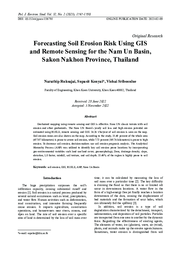 (PDF) Forecasting Soil Erosion Risk Using GIS and Remote Sensing for the Nam Un Basin, Sakon ...