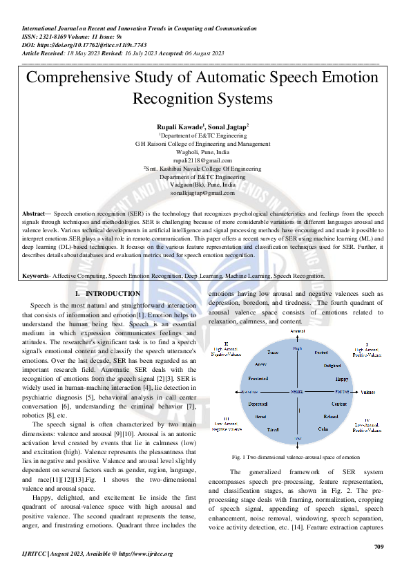 (PDF) Comprehensive Study of Automatic Speech Emotion Recognition Systems