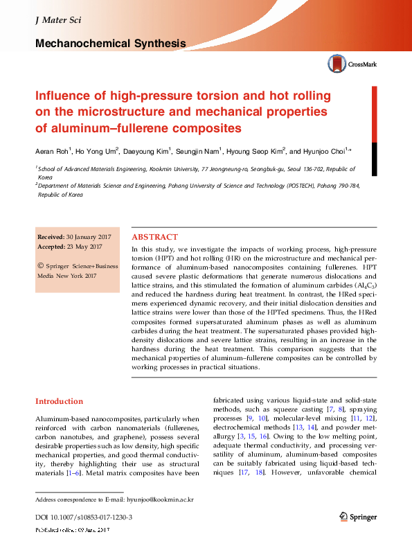 (PDF) Influence of high-pressure torsion and hot rolling on the microstructure and mechanical ...