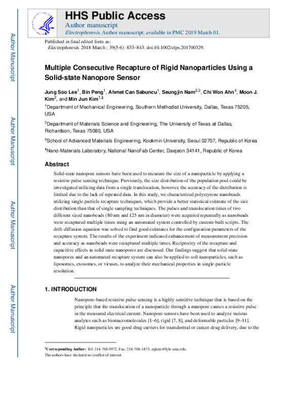 Pdf Multiple Consecutive Recapture Of Rigid Nanoparticles Using A Solid State Nanopore Sensor