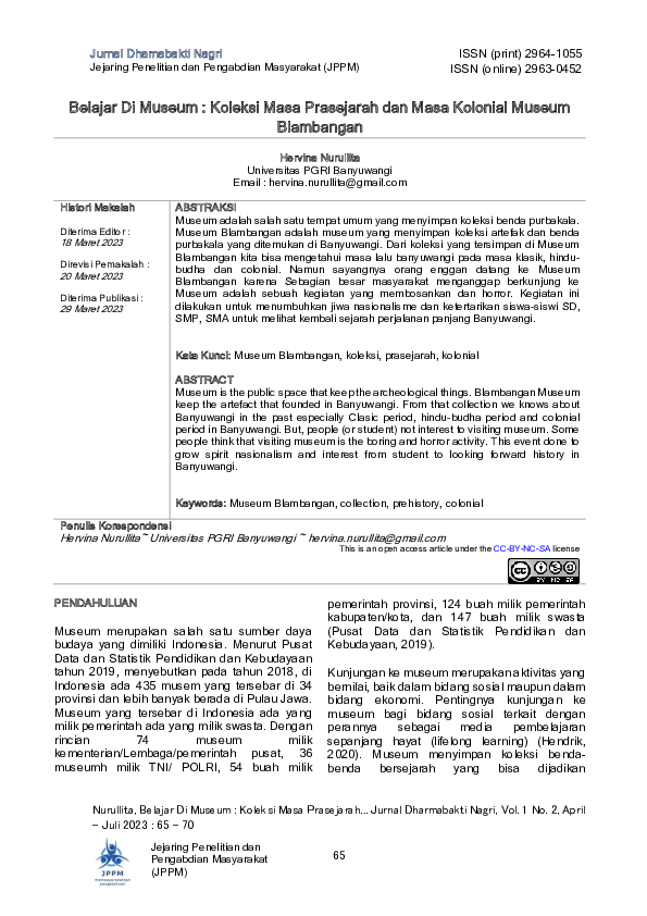 (PDF) Belajar DI Museum: Koleksi Masa Prasejarah Dan Masa Kolonial Museum Blambangan