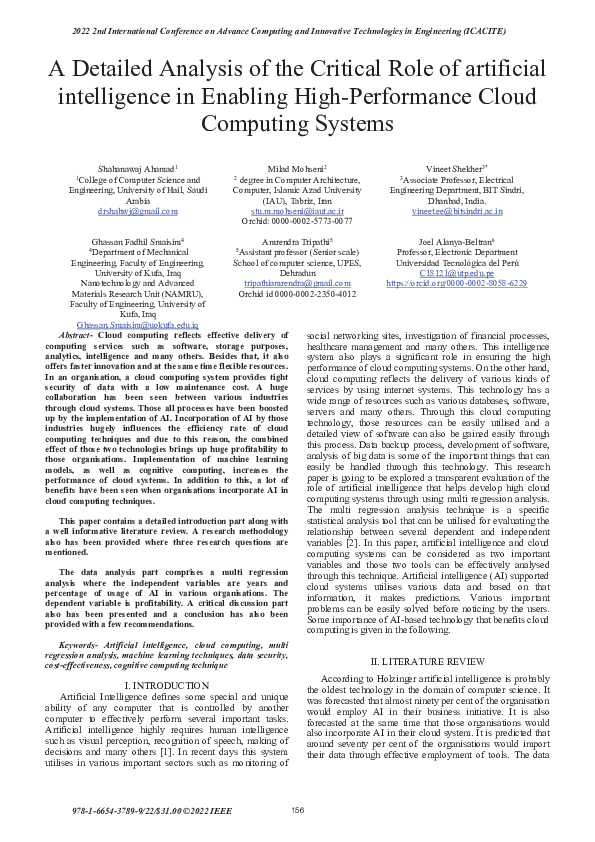 (PDF) A Detailed Analysis of the Critical Role of artificial intelligence in Enabling High ...