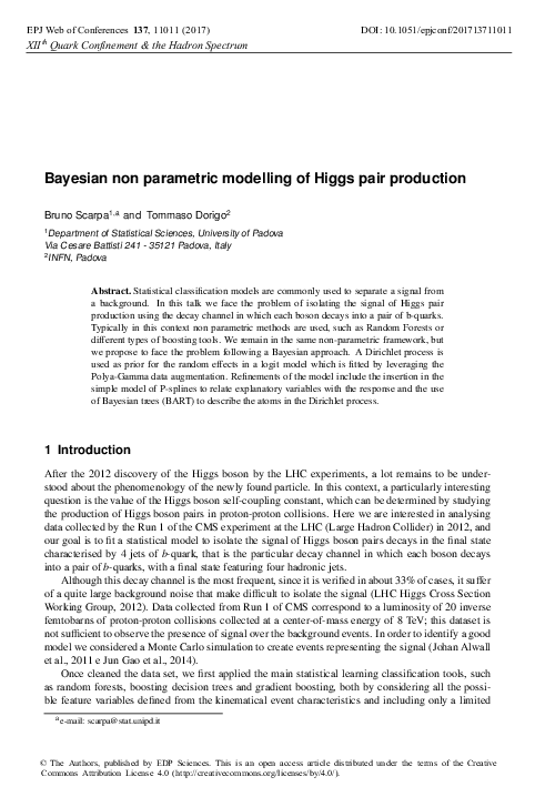 (PDF) Bayesian non parametric modelling of Higgs pair production | Bruno Scarpa - Academia.edu